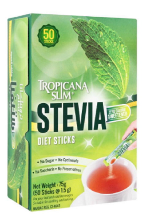 Tropicana Slim Stevia Sweetener Diet Sticks 50 Pack (50x1.5g) 75gm ...