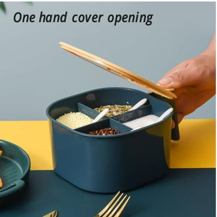 4 In 1 Partition Kitchen Seasoning Box Masala Box Set 4 Grid Portion ...