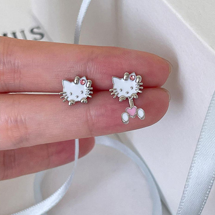 1Pair Versatile Kt Cat Earrings Cute Cartoon Stud Earrings Trendy Sweet ...
