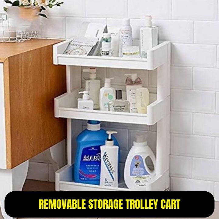 White Slide-Out Trolley Cart | Removable Storage Tower Rack for Bedroom ...