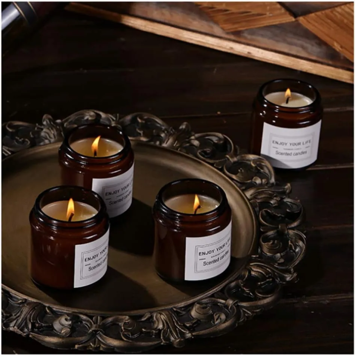 Set of 4 Mini Scented Candles in Amber Jar with Lid | Daraz.pk