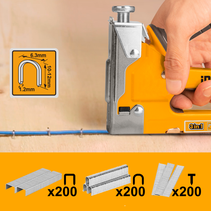 INGCO HSG1405 3 in 1 Heavy Duty Staple Gun with Adjustable Force ...