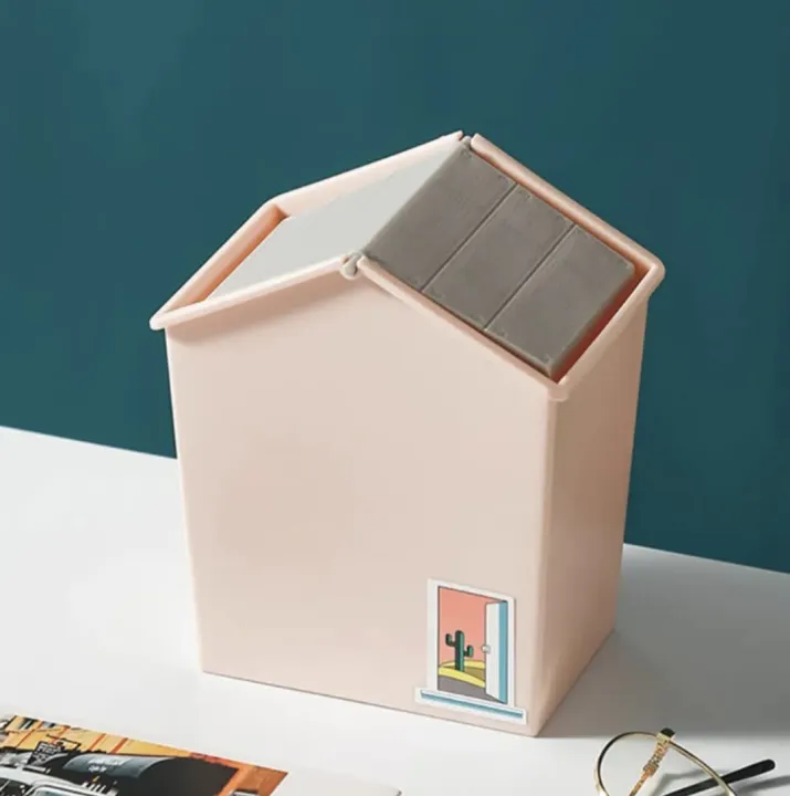 1Pcs Mini Table Desk Dustbin House Design Household Shake Lid Type ...