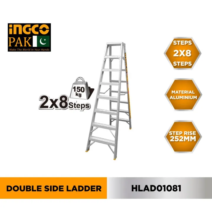 Ingco Double side 8 Steps Aluminum Ladder | Daraz.pk