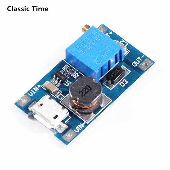MT3608 DC-DC Adjustable Boost Module 2A Boost Plate Step Up Module with MICRO USB 2V-24V to 5V ...