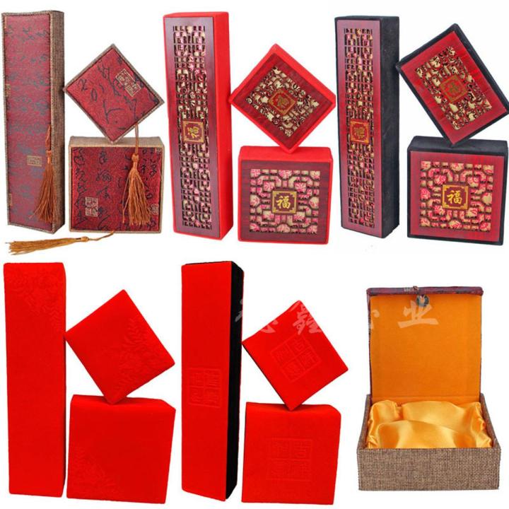 Flocking cloth jewelry box Red velvet hollow box Linen tassel bracelet ...