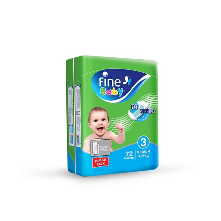 Fine Baby Diapers, Size 3, Medium 4â€“9kg, Jumbo pack of 72 diapers ...
