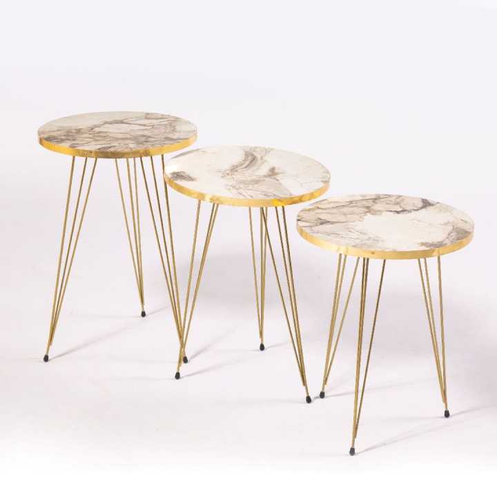 Corner/nesting/Coffee table marble textured high gloss top, metal stand ...