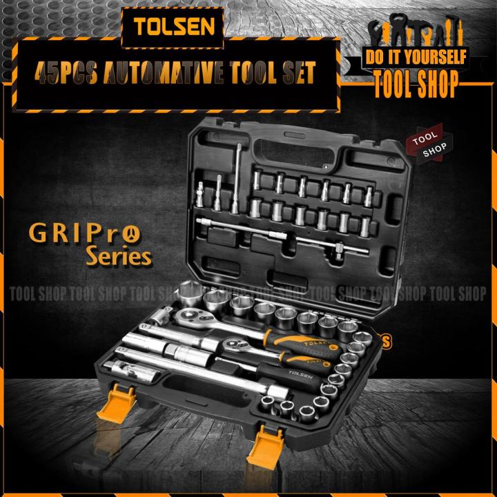 Tolsen 45pcs Automotive Socket Rachet Wrench Set (1/4" & 1/2" Drive ...