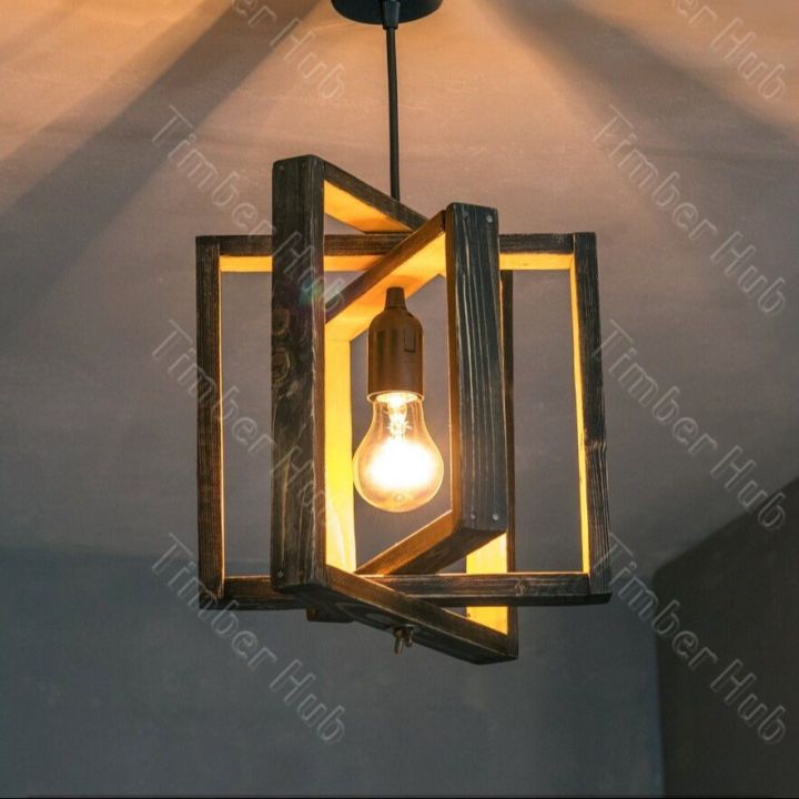 Wooden Square Hanging Celling Lamp, Pendant Light | Daraz.pk