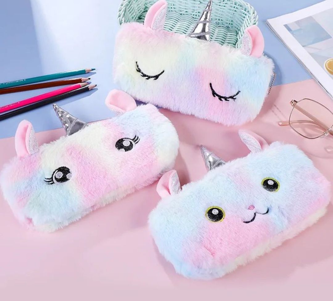Unicorn Fur Pouches Pencil Cases For Kids Girls Student Pen Eraser ...