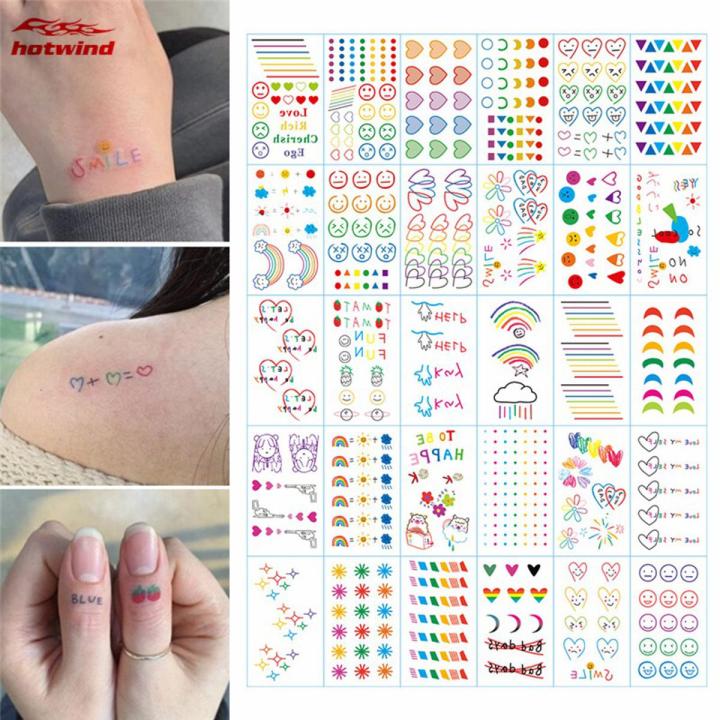 HW 30PCS Colorful Temporary Tattoo Stickers Rainbow Smiley Love Heart ...