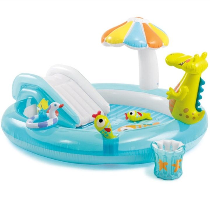 2.03m X 1.73m X 89cm Children's Paddling Pool With Slide Crocodile ...