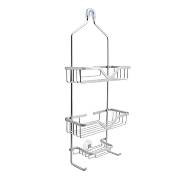 Home Aluminum Shower Caddy Bathroom Hanging Head Two Basket Organizers ...