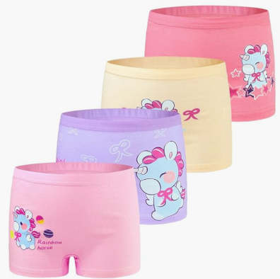 Girls’ 4-Piece Cotton Boxers – Comfy & Airy Rainbow Underwear for Kids ...