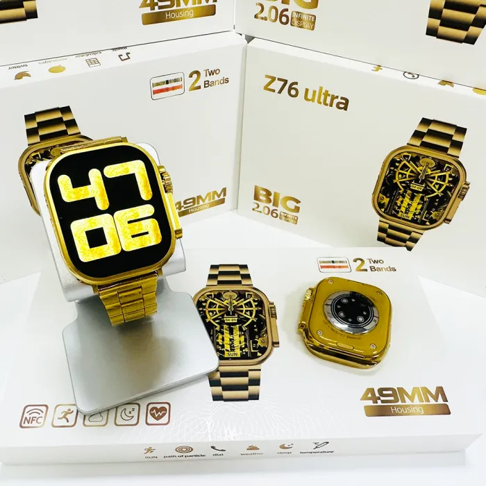 Z76 Ultra Gold Watch 8 2.06 inch screen 49mm Double Strap Steel Strip Wireless Charging Call ...