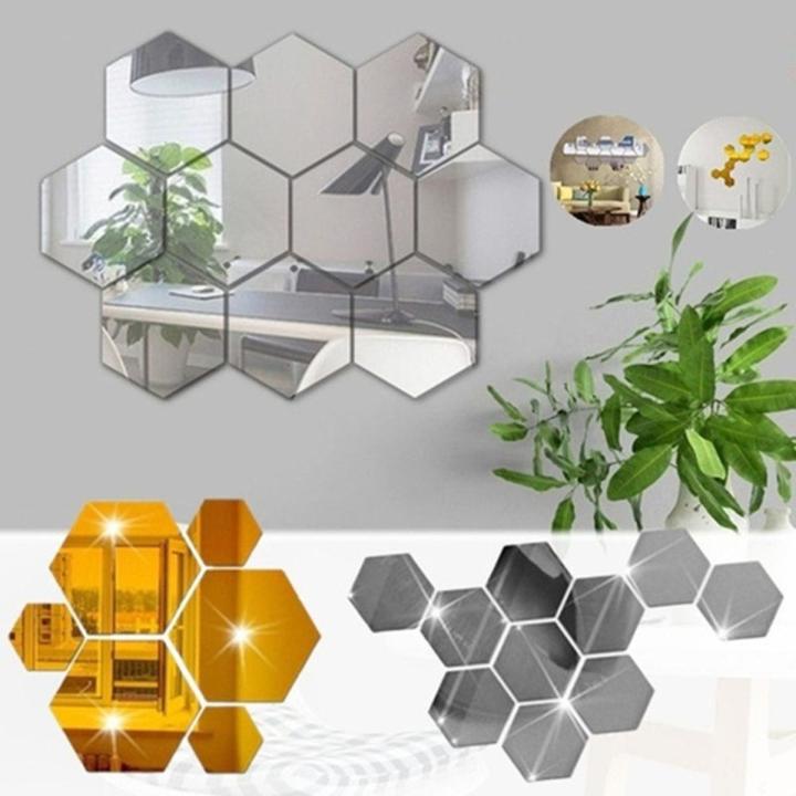 Acrylic Hexagon Mirror Wall Sticker Sets, DIY Geometric Removable ...