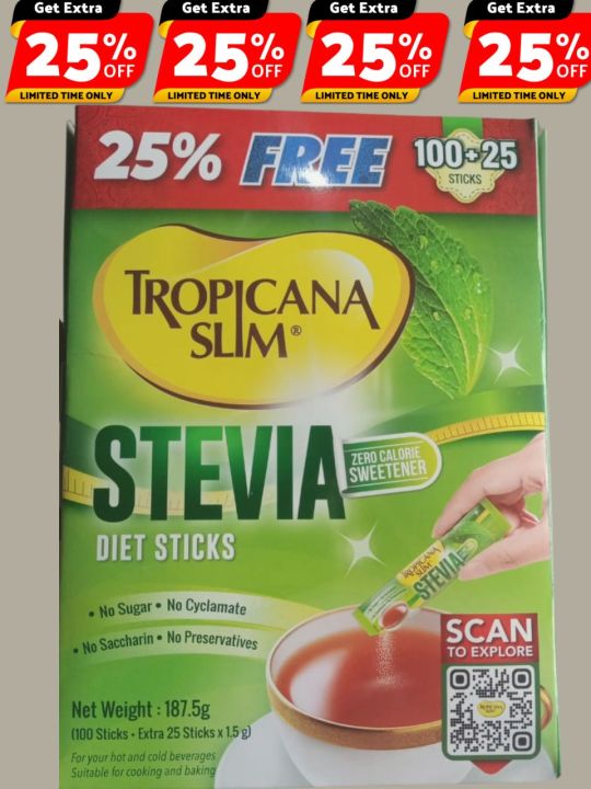 Tropicana Slim Stevia Sweetener Diet Sticks - 100 Sticks Pack 25% Extra ...