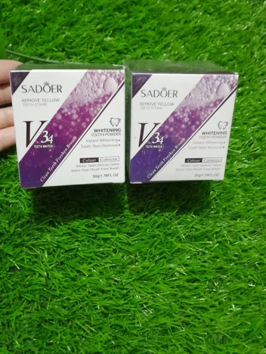 "SADOER V34 Teeth Whitening Powder – Purple Colour Corrector, 100% Tooth Stain Remover, Instant ...