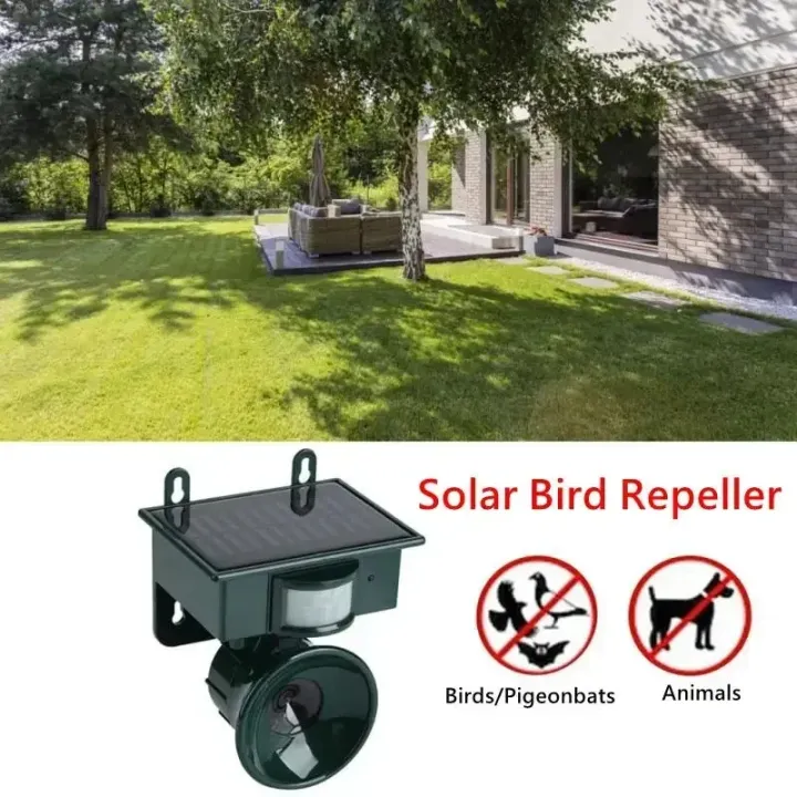 Solar Pest Repeller Bird Outdoor Ultrasonic PIR Motion Sensor Animal ...
