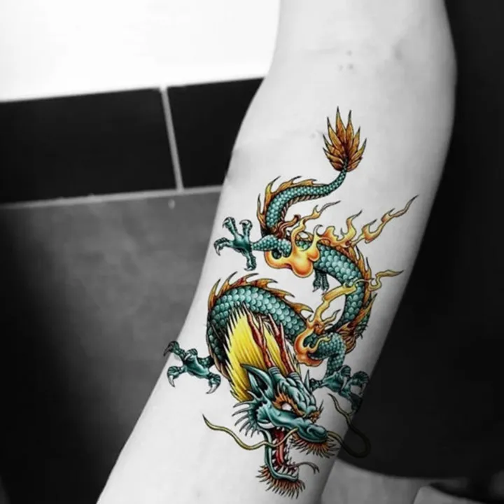 W149 Green Dragon Half Arm Calf Tattoo Stickers for Men Women | Daraz.pk