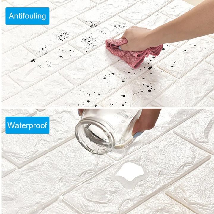 Self-Adhesive 3D Wall Brick Sheet / Wallpaper For Room / White Fomic ...
