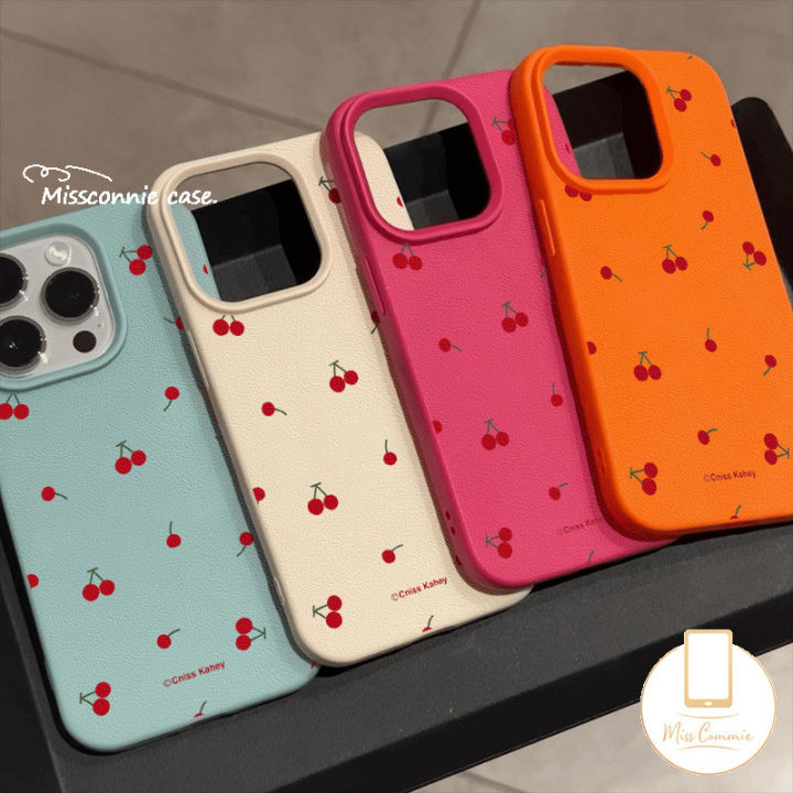 Fashion Cute Cartoon Red Cherry Skin Feel Candy Color Case Compatible ...