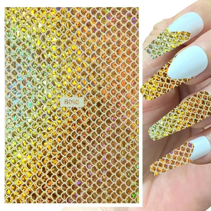 1Sheet Nail Art Holographic Fish Scales Shaped Sticker Self-Adhesive 12 ...