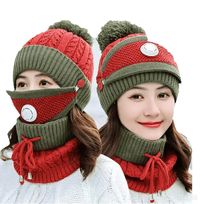 Womens Winter Warm Scarf Knitted Hat Mask With Filter Set Fashion ...