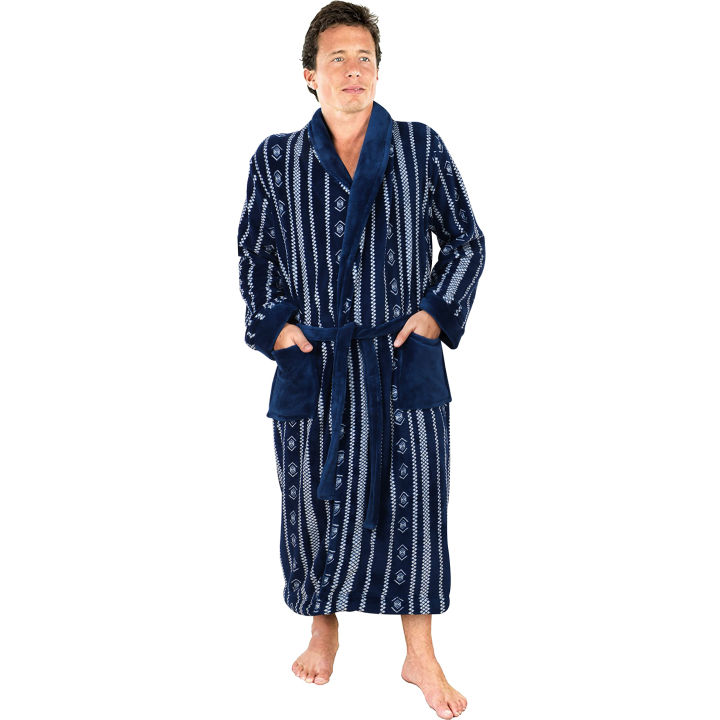 Fast Forward Luxurious Mens Shawl Collar Fleece Bathrobe Spa Robe ...