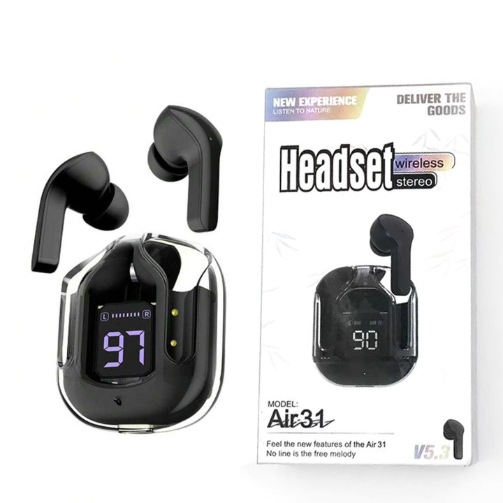AIR 31 TWS ORIGINAL WITH BIG PACKING TRANSPARENT EARBUDS BLUETOOTH 5.3V ...