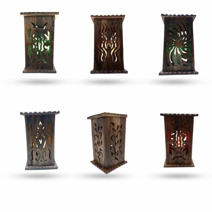 Handcraft Wooden Table Lamp one side & 2 side - Decoration Lamp Wooden ...