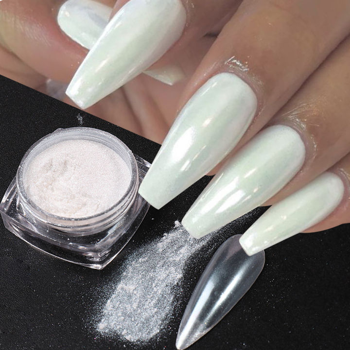Mirror Mermaid Nail Powder Pearl White Moonlight Chrome Pigment Rubbing ...