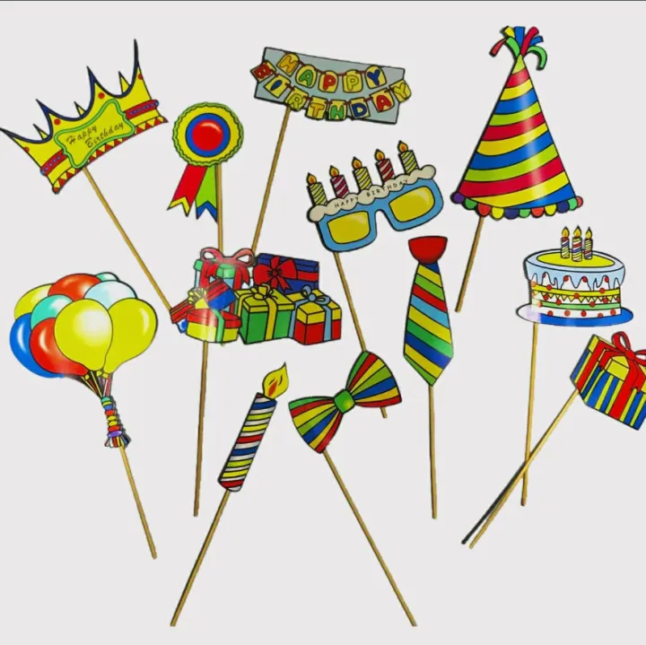 12 Pcs Colorful Birthday Party Camera Props, Children Birthday Photo ...