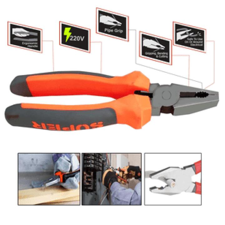 High Leverage Combination Plier 8" Industrial Multi-Function Pliers PVC Plastic Handle Cable ...