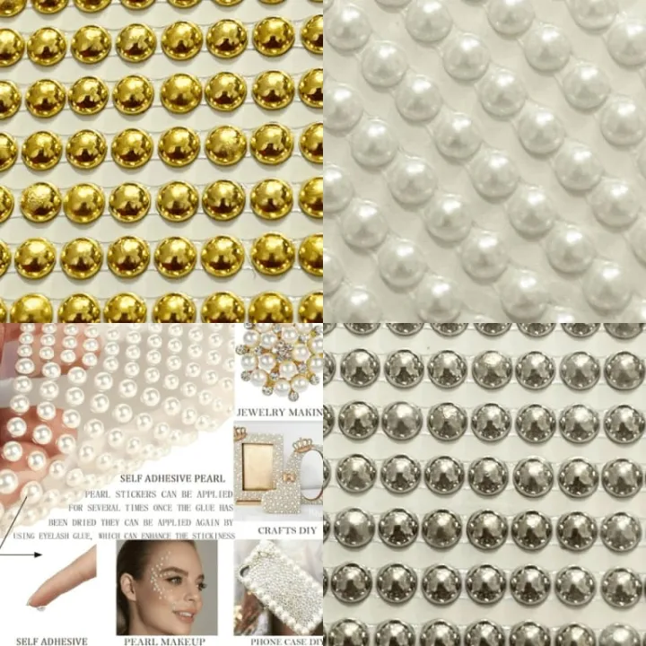 Self Adhesive 6mm Pearl Stickers White Golden Silver – Sticky Mini ...