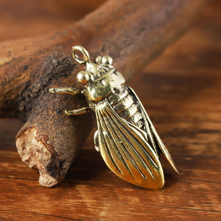 Imitation Brass Cicada Casting Statue Mini Animal Metal Figurine key ...