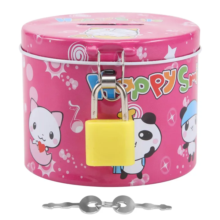 Cylinder Design Cartoon Print Piggy Bank Coin Money Saving Box w ...