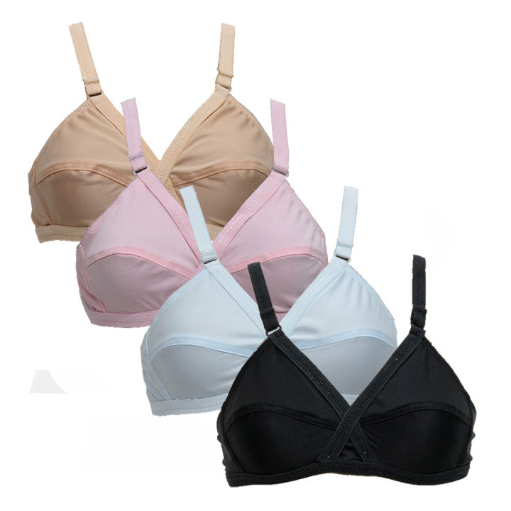Pack of 4 Multi Color Cotton Bras for Women 3 Hook Cotton Brassiere ...