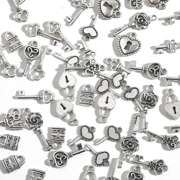 20/30Pcs Antique Silver Plated Key Lock Charm Pendants for Bracelet ...