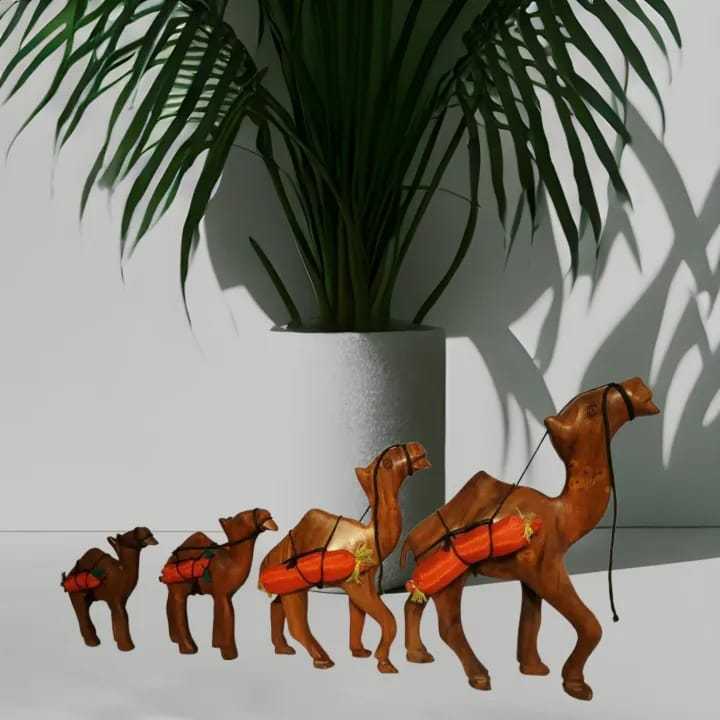 Pack of 4 Wooden Camels Model - Room Decorating Camels Model Wooden ...