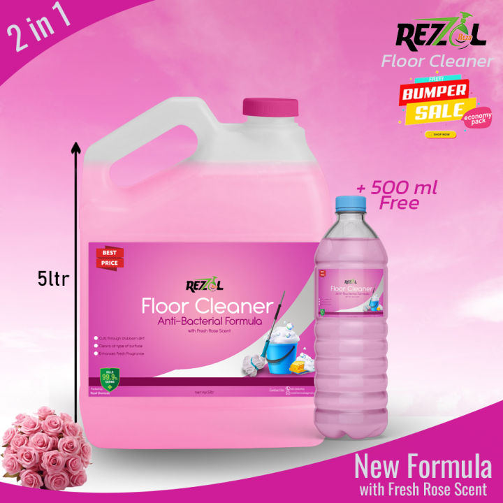 Rezol Multipurpose Floor Cleaner & Disinfectant (Rose Fragrance) 5L With 500ml Free - Floor ...