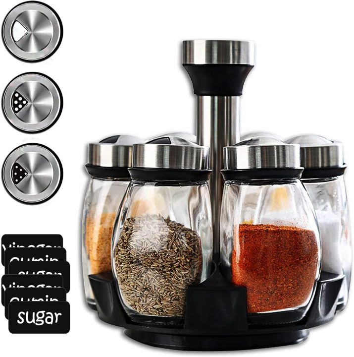 Rotating Spice Dispenser, 6 Jar Seasoning Organizer Holder 360 ...