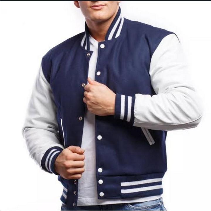 Navy Blue Baseball Contrast Varsity Coat Style Button Jacket For Men ...