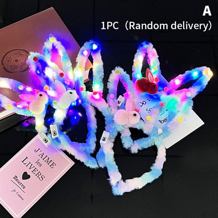 1PC New Plush Glow Rainbow Rabbit Ear Glow Ball Rabbit Hair Band Party ...