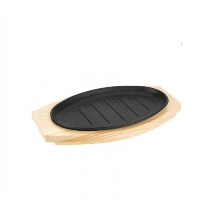 Sizzler Plate Non Stick Tray with Wooden Base 10 inches x 6 inches Pan ...