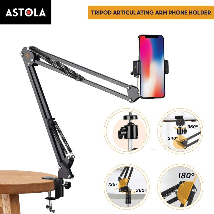 Overhead Video Stand Articulating Arm Flexible Cell Phone Holder Mount ...