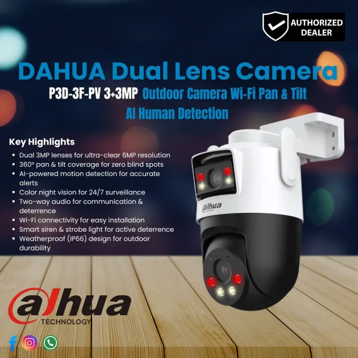 Dahua 3MP + 3MP 2K Dual-Lens Pan & Tilt AI WiFi Camera DH-P3D-3F-PV ...