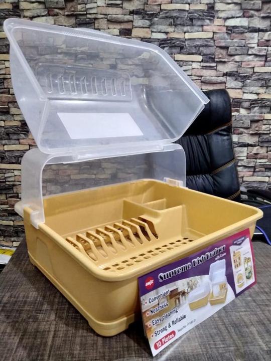 Plastic Cover Storage Dish Rack with Water Tray | Daraz.pk
