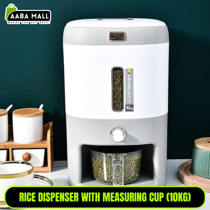 Rice Dispenser With Measuring Cup 10Kg Grain Storage Bin Storage Box ...
